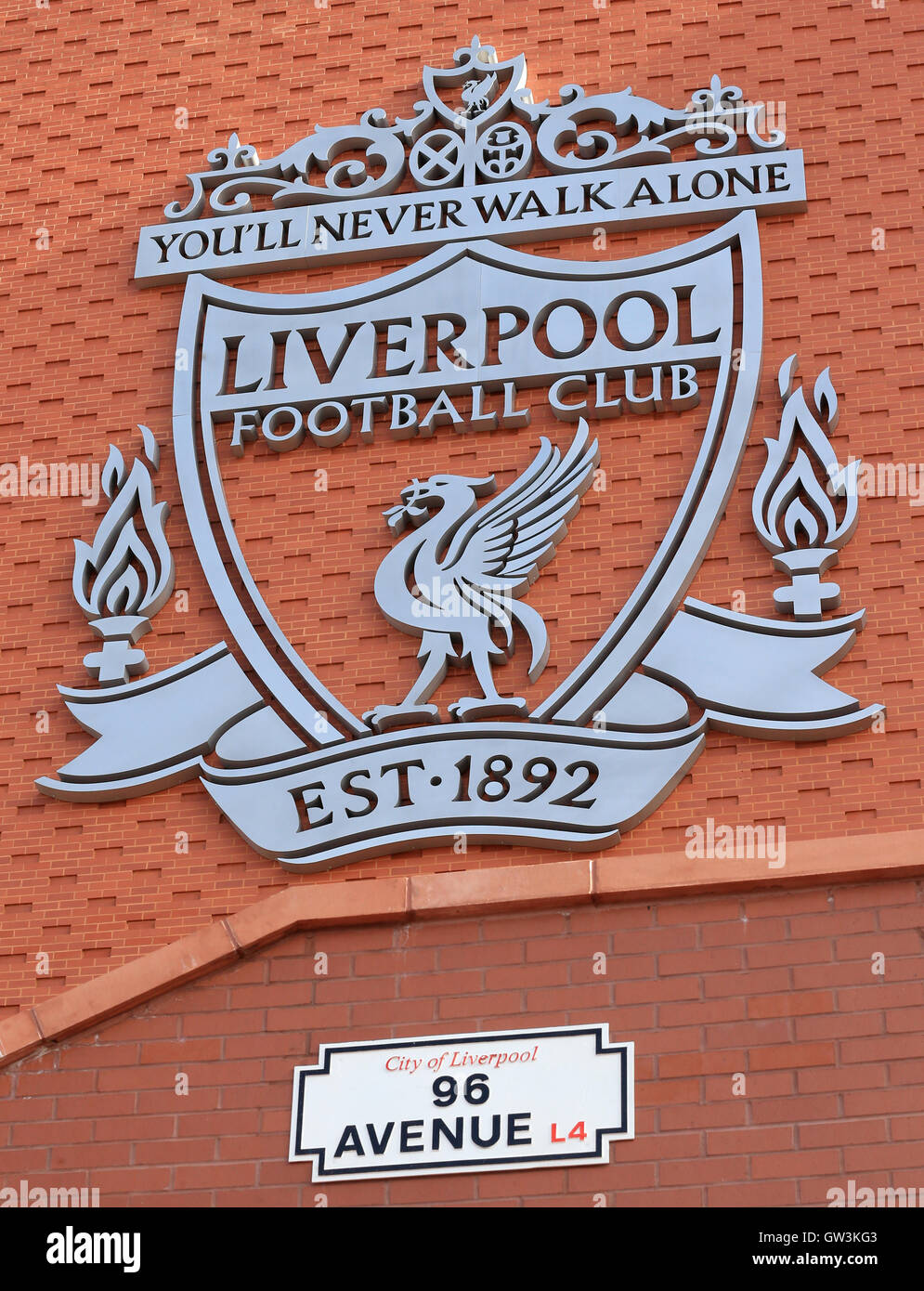 A view of signage on the new main stand before the Premier League match ...