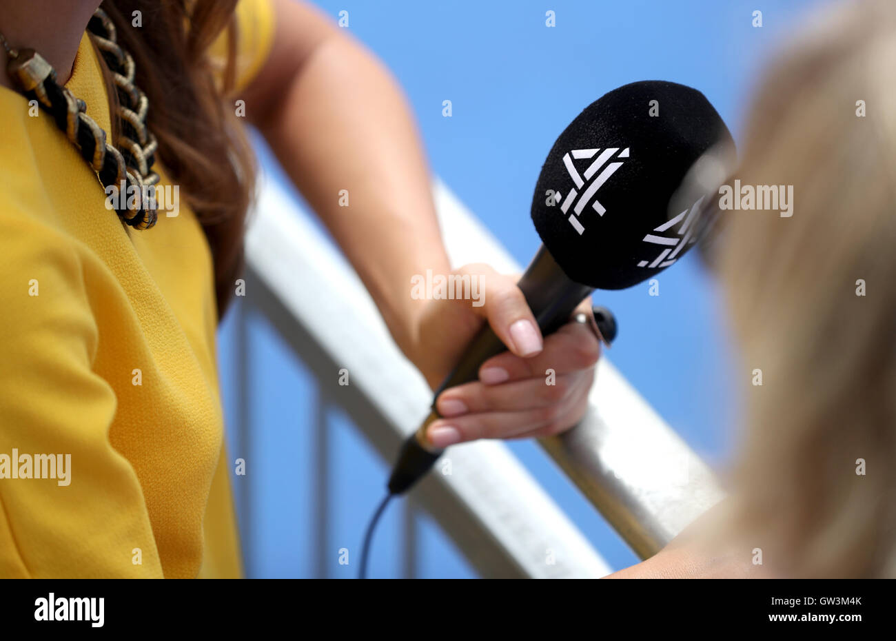 Close up of a Channel 4 microphone during the Men's Triathlon PT1 ...