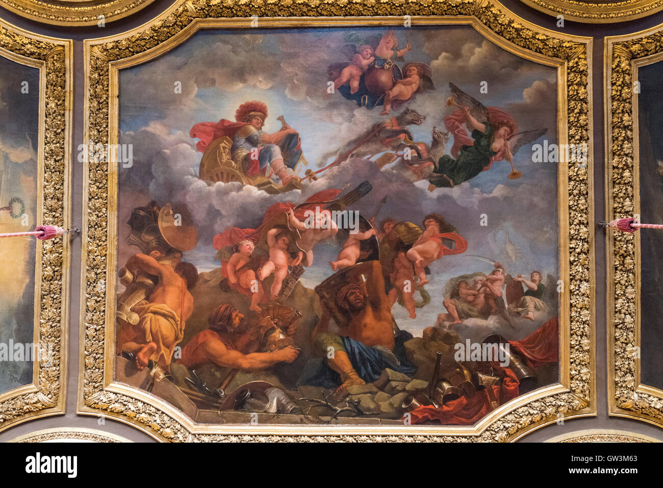 Mars on his chariot drawn by wolves on ceiling of Mars Room, Palace of ...