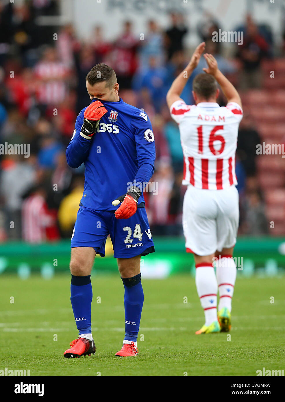 Stoke City goalkeeper Shay Given leave the pitch dejected after the ...