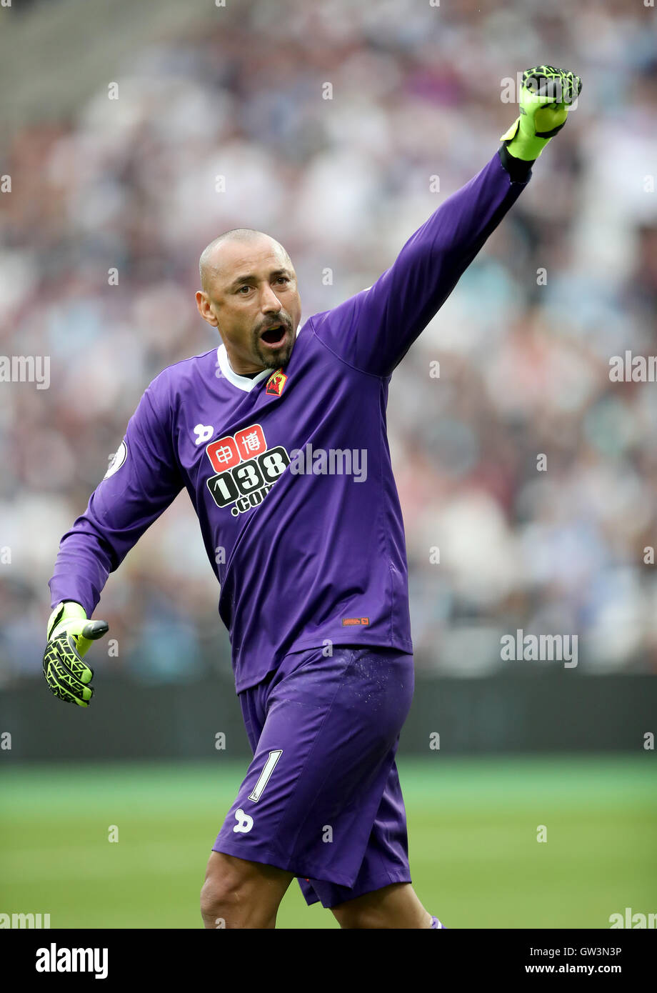 Watford goalkeeper Heurelho Gomes celebrates during the Premier League ...