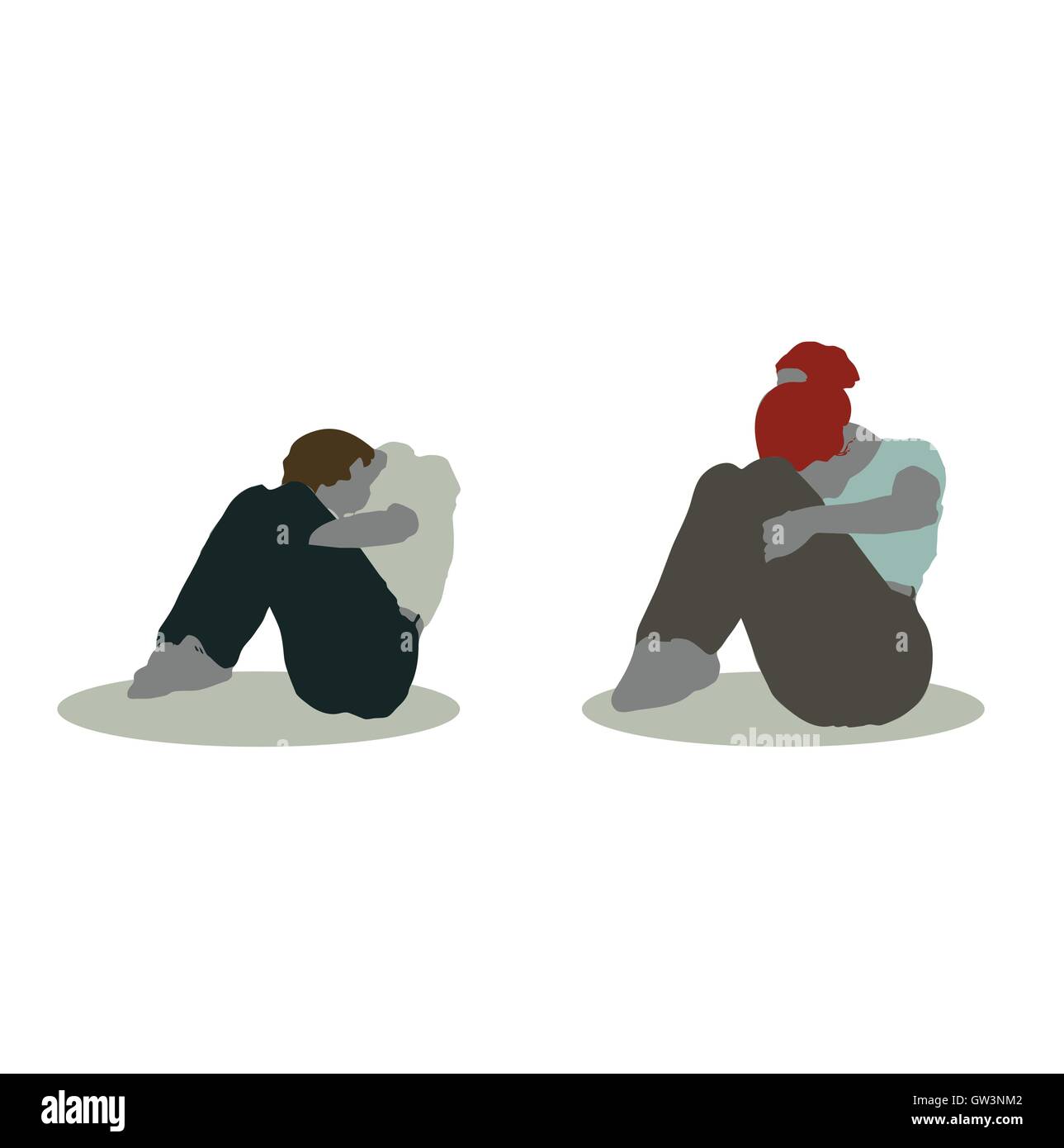 EPS 10 vector illustration of man and woman silhouette in Sitting On ...
