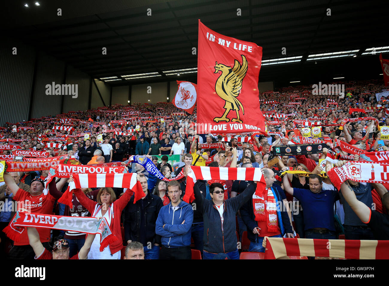 A general view of Liverpool fans showing support for their team in the ...