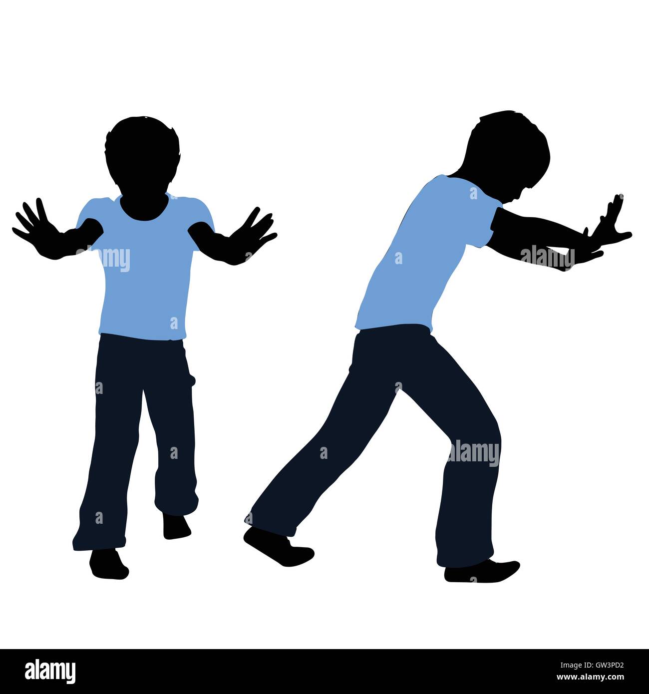 EPS 10 vector illustration of boy silhouette in Pushing Pose Stock ...
