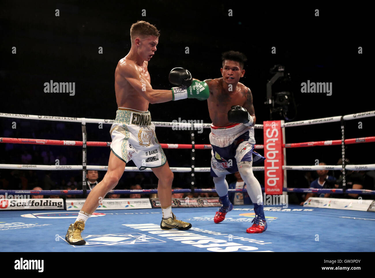 Charlie Edwards (left) in action against Johnriel Casimero during their ...