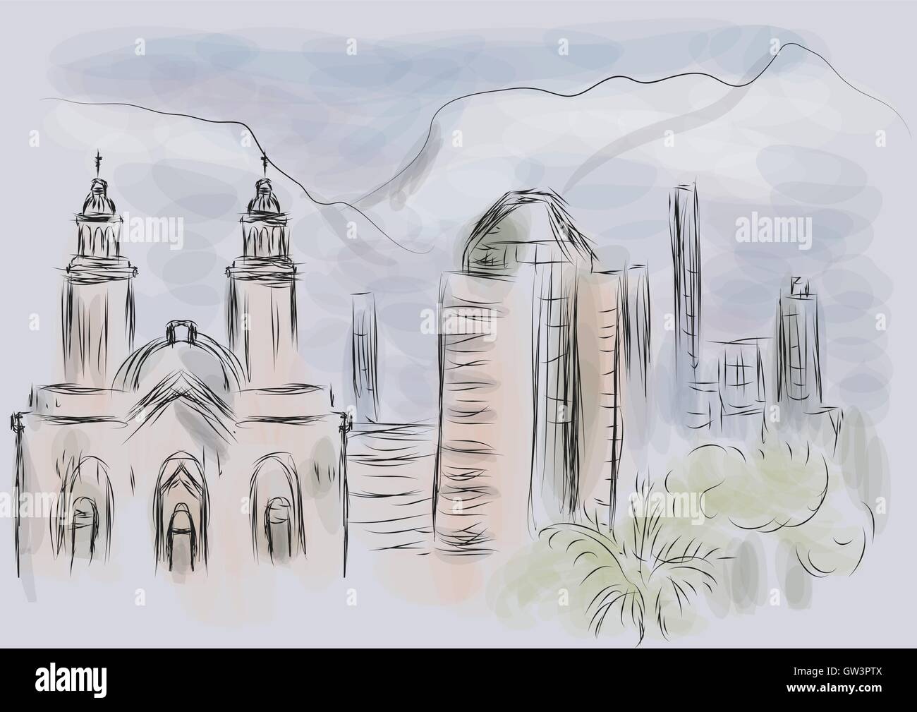 santiago chile. abstract illustration of city on multicolor background ...