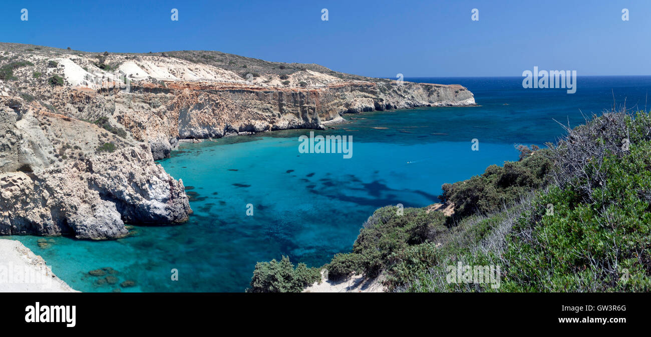 Beautiful azure beaches of Greece - Fyriplaka, Milos island Stock Photo ...