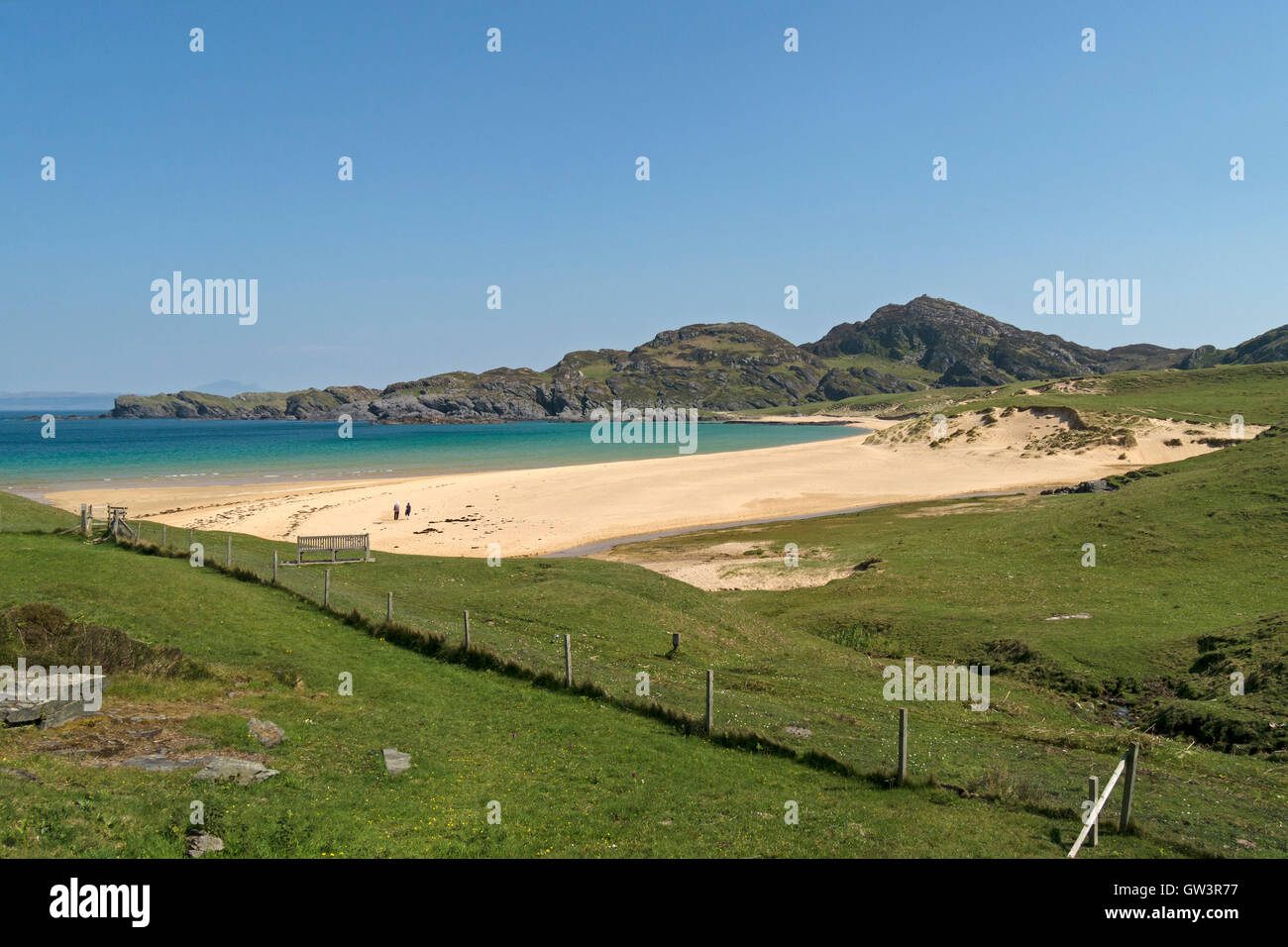 Two lone figures on a deserted, beautiful, sandy beach at Kiloran Bay ...