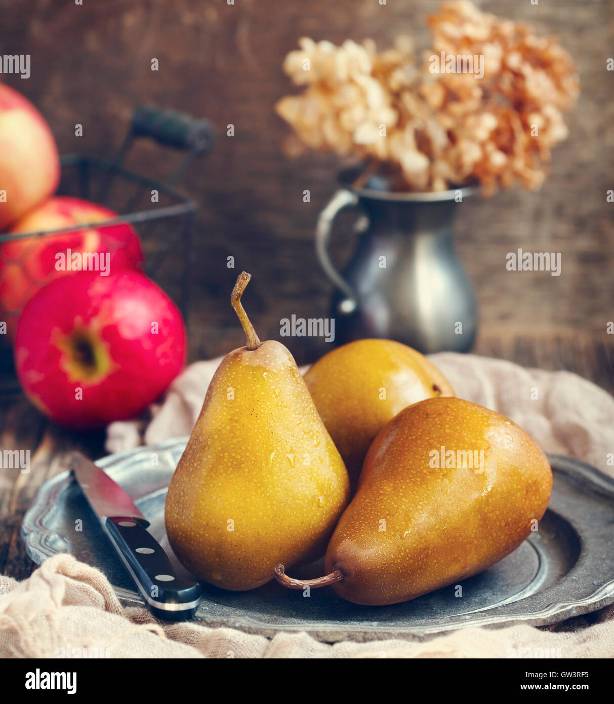 Fresh organic pears and apples. Toned image Stock Photo - Alamy