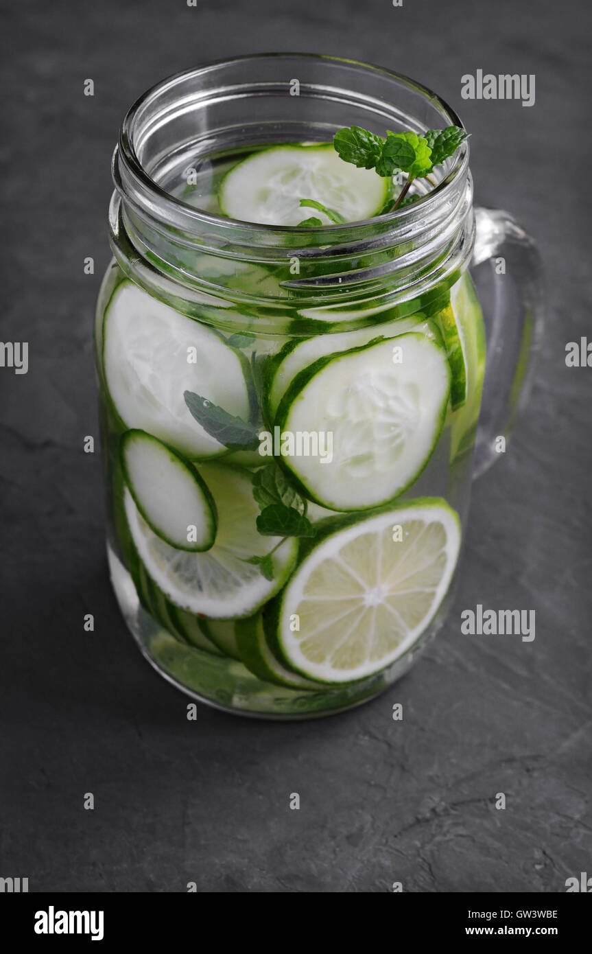 Detox water with cucumber and lime in a glass jar Stock Photo - Alamy
