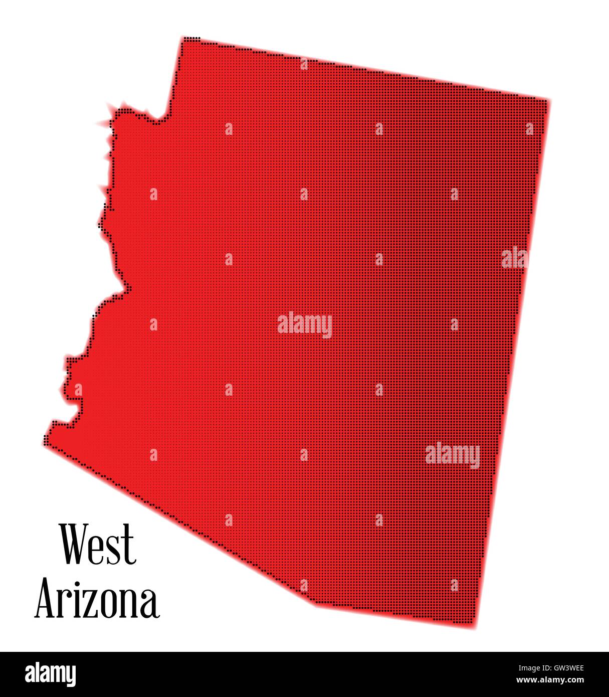 Outline halftone map of the state of Arizona on a white background ...