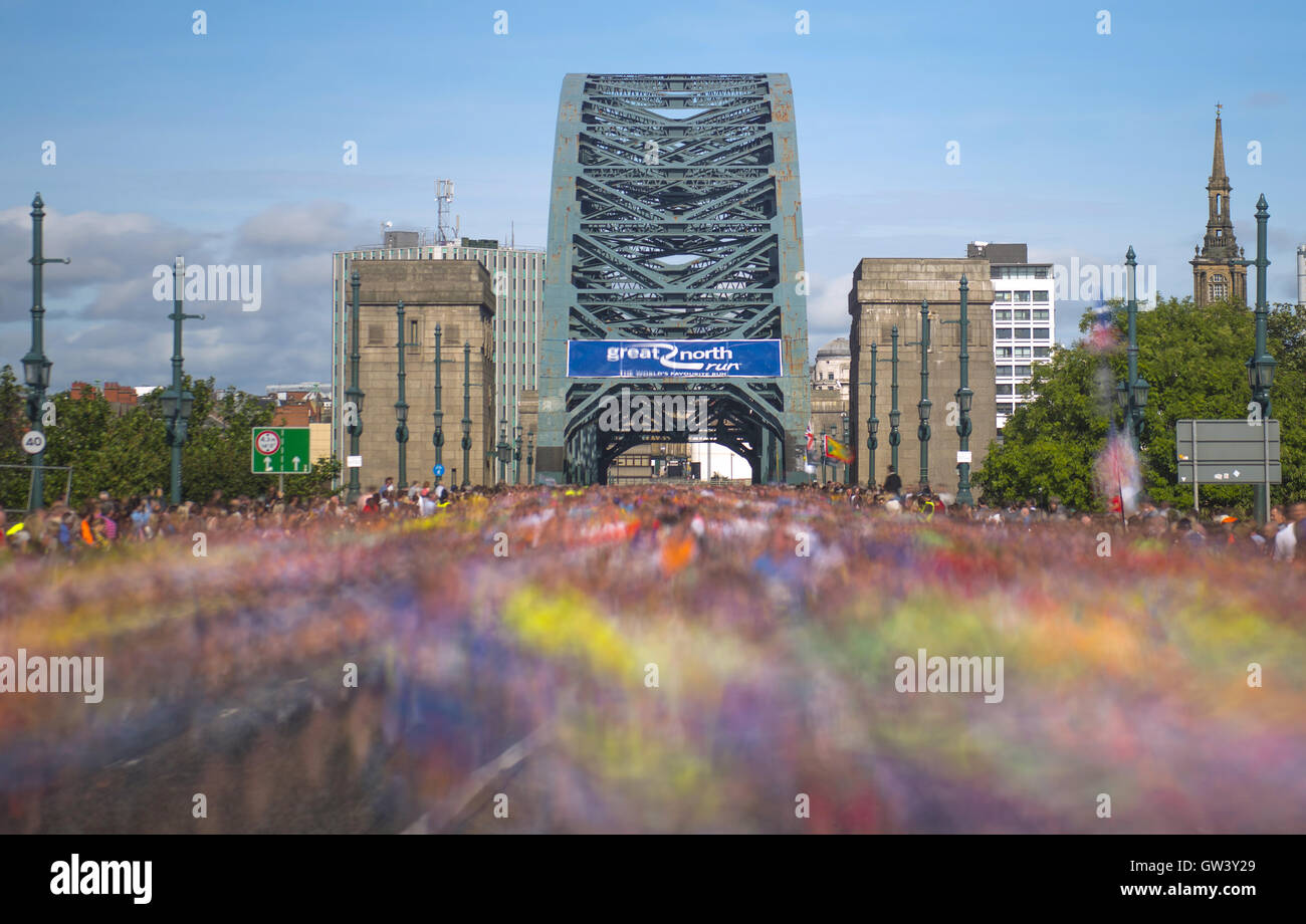 *EDITORS NOTE, LONG EXPOSURE PICTURE* The Red Arrows fly over the Tyne ...