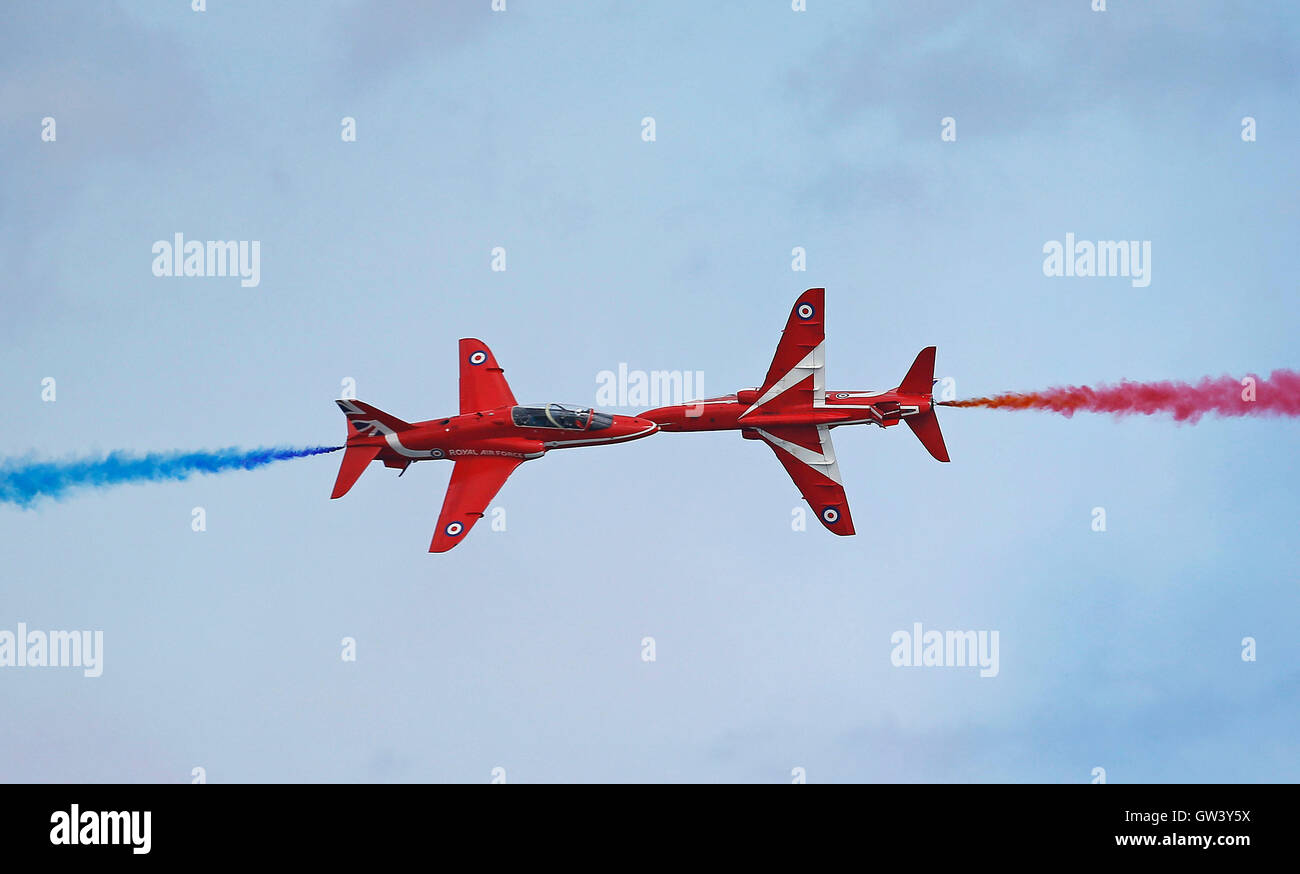 The Red Arrows perform in South Shields, Tyne and Wear, at the finish ...