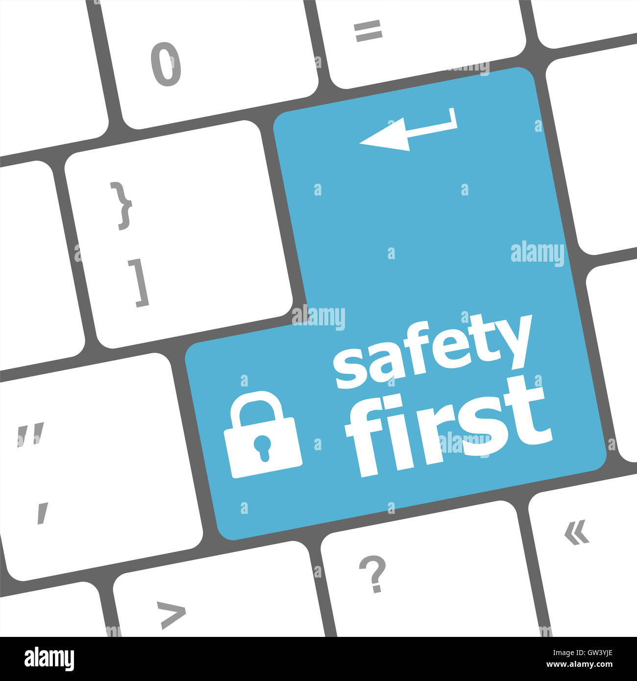 safety first, close up view on conceptual keyboard, Security blue key ...