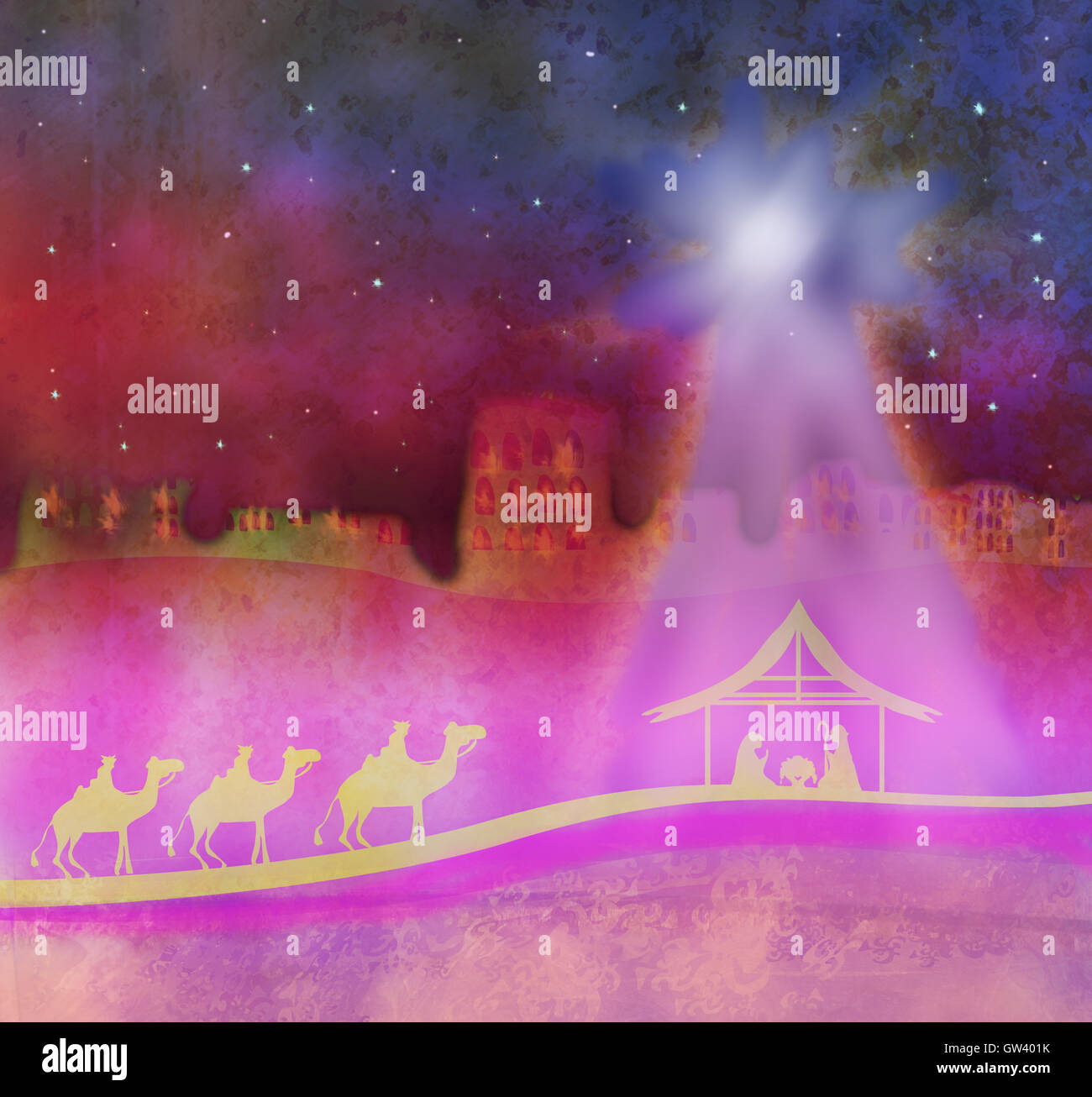 Biblical scene - birth of Jesus in Bethlehem Stock Photo - Alamy