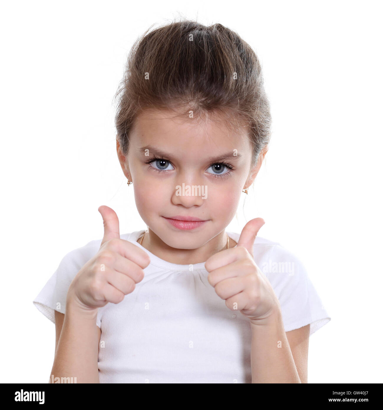 girl shows finger as sign that everything is fine Stock Photo - Alamy