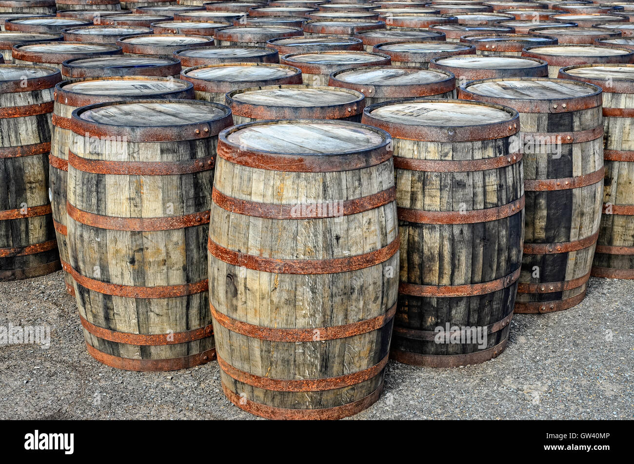 Stacked whisky casks and barrels Stock Photo - Alamy