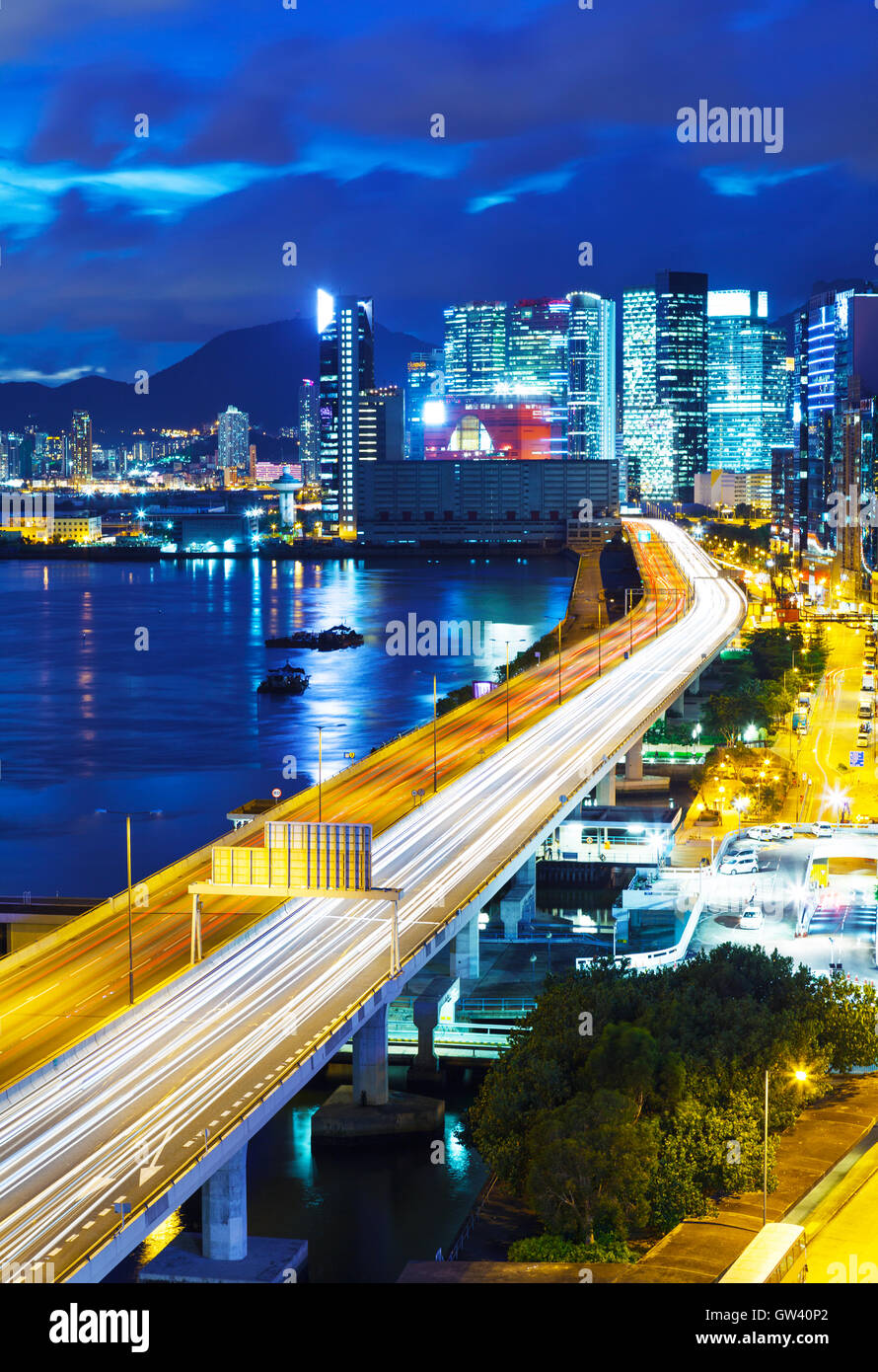 Highway in city at night Stock Photo - Alamy