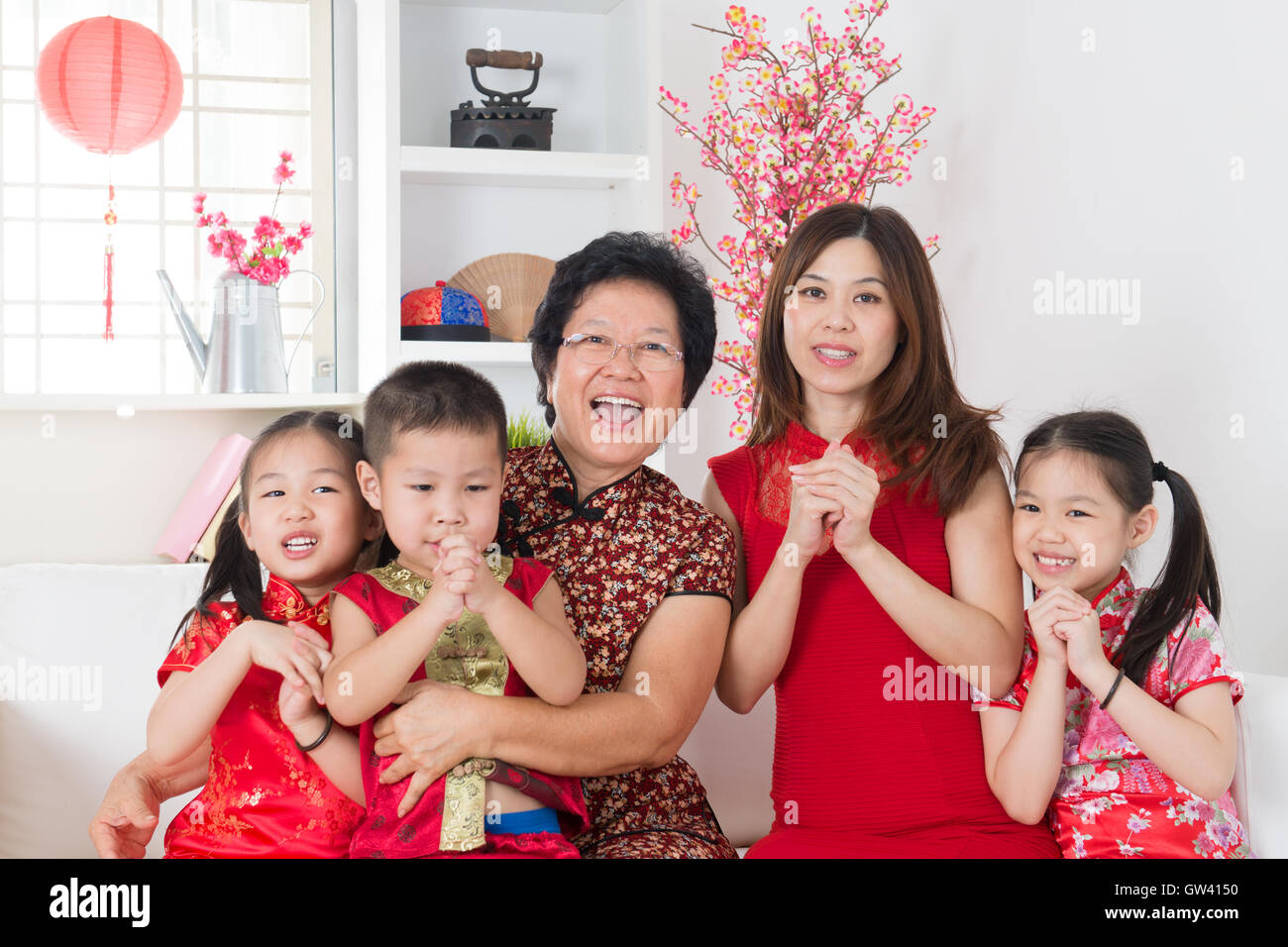 Happy Asian family reunion at home Stock Photo - Alamy