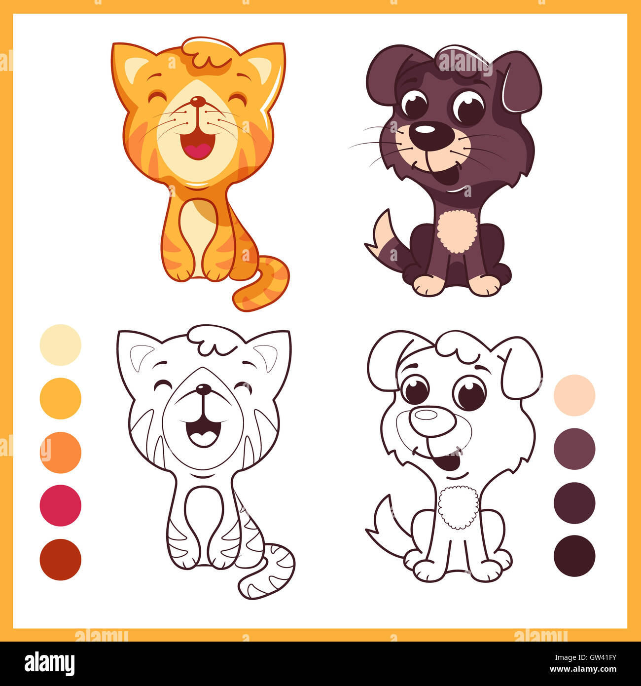 Cute little pets. Cartoon characters isolated on a white background ...