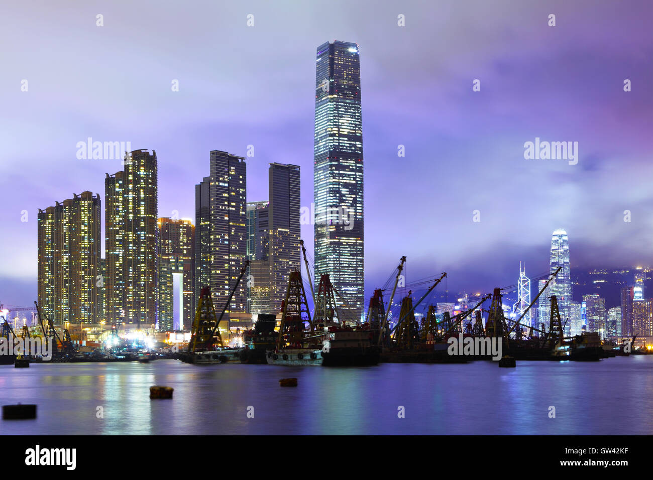 Kowloon skyline at night Stock Photo - Alamy