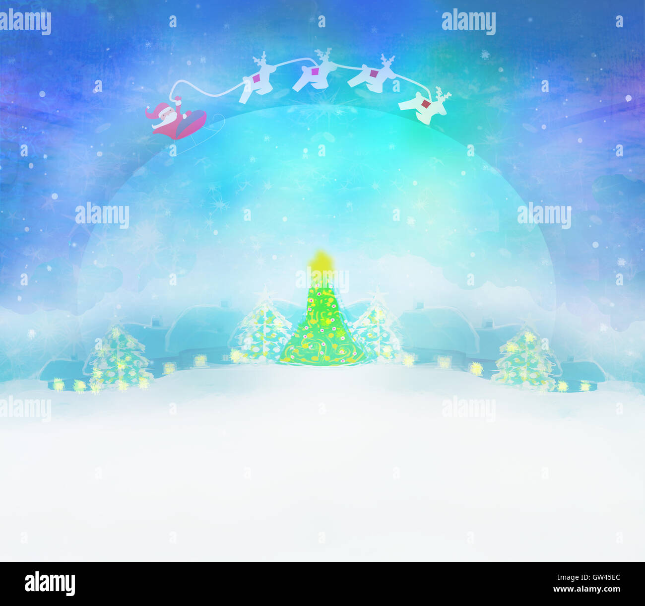 Santa and winter landscape illustration Stock Photo - Alamy