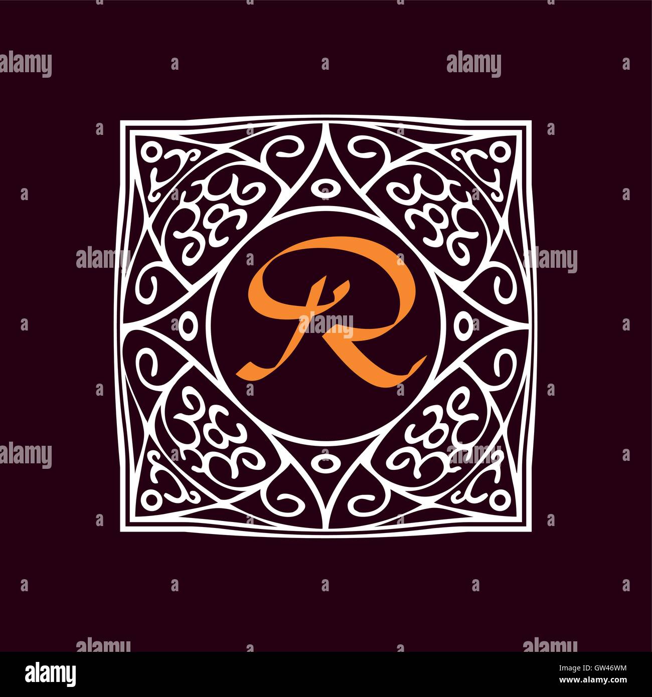 Ornate frame for monogram, logo or other symbol in arabesque style. The ...