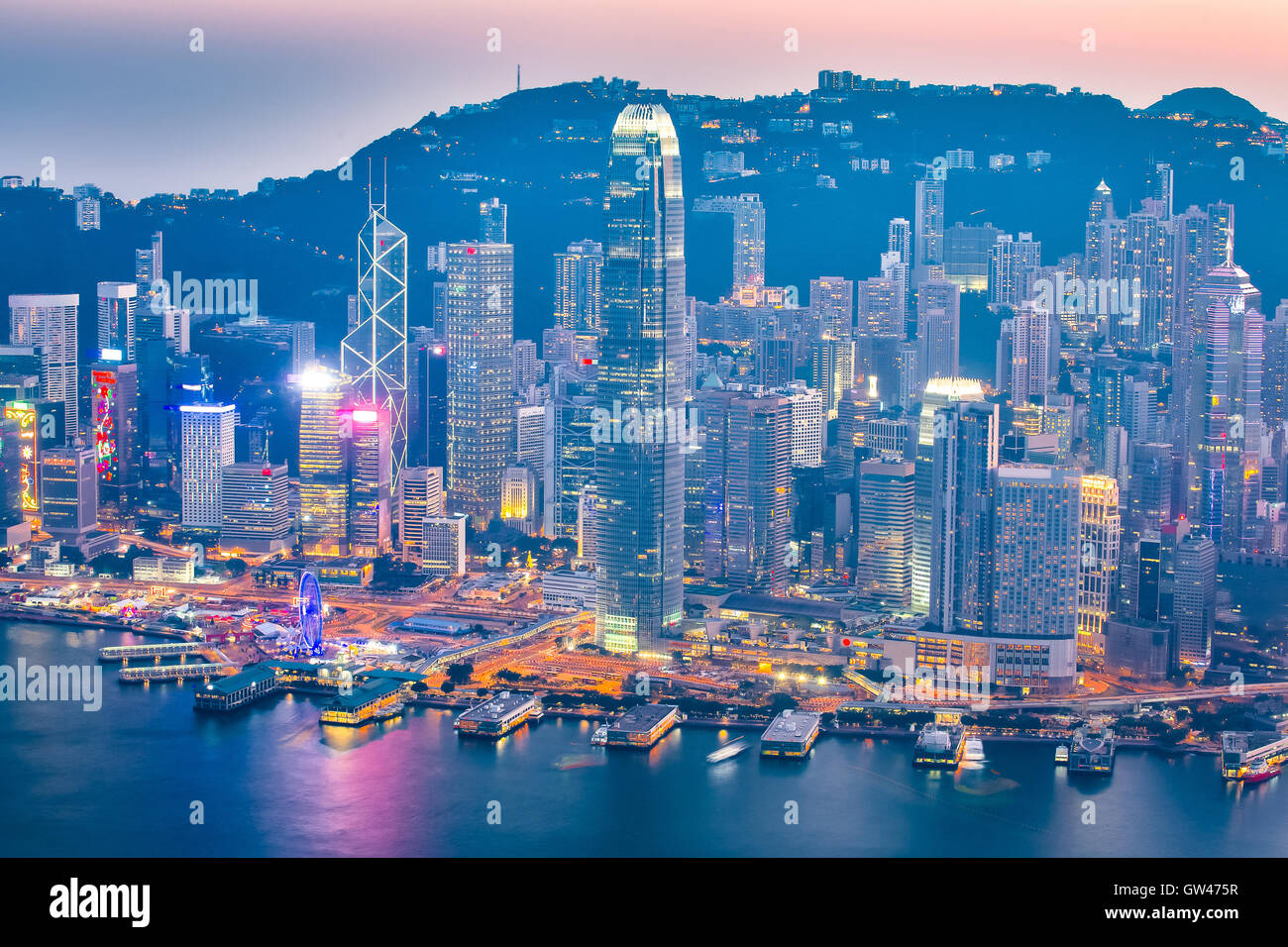 Night at the Victoria Harbor in Hong Kong city skyline Stock Photo - Alamy