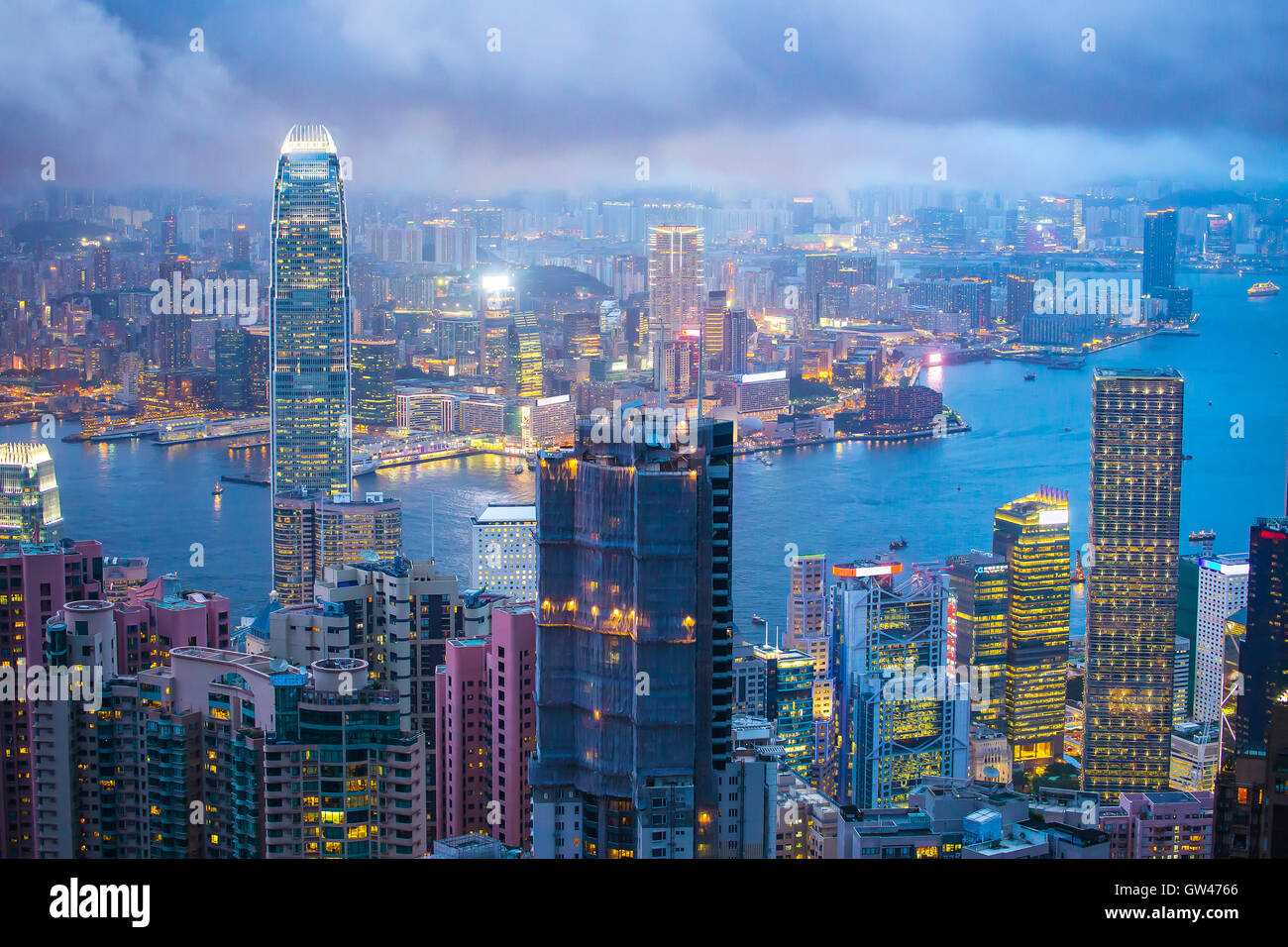 Night view over Victoria Harbor as viewed atop Victoria Peak Stock ...