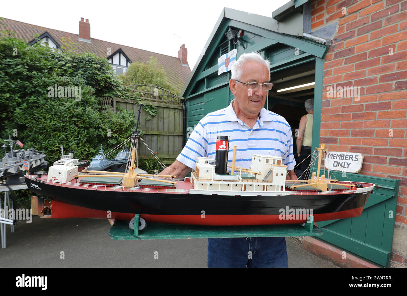 A member of the Tynemouth Model Boat Club prepares his model boat at ...