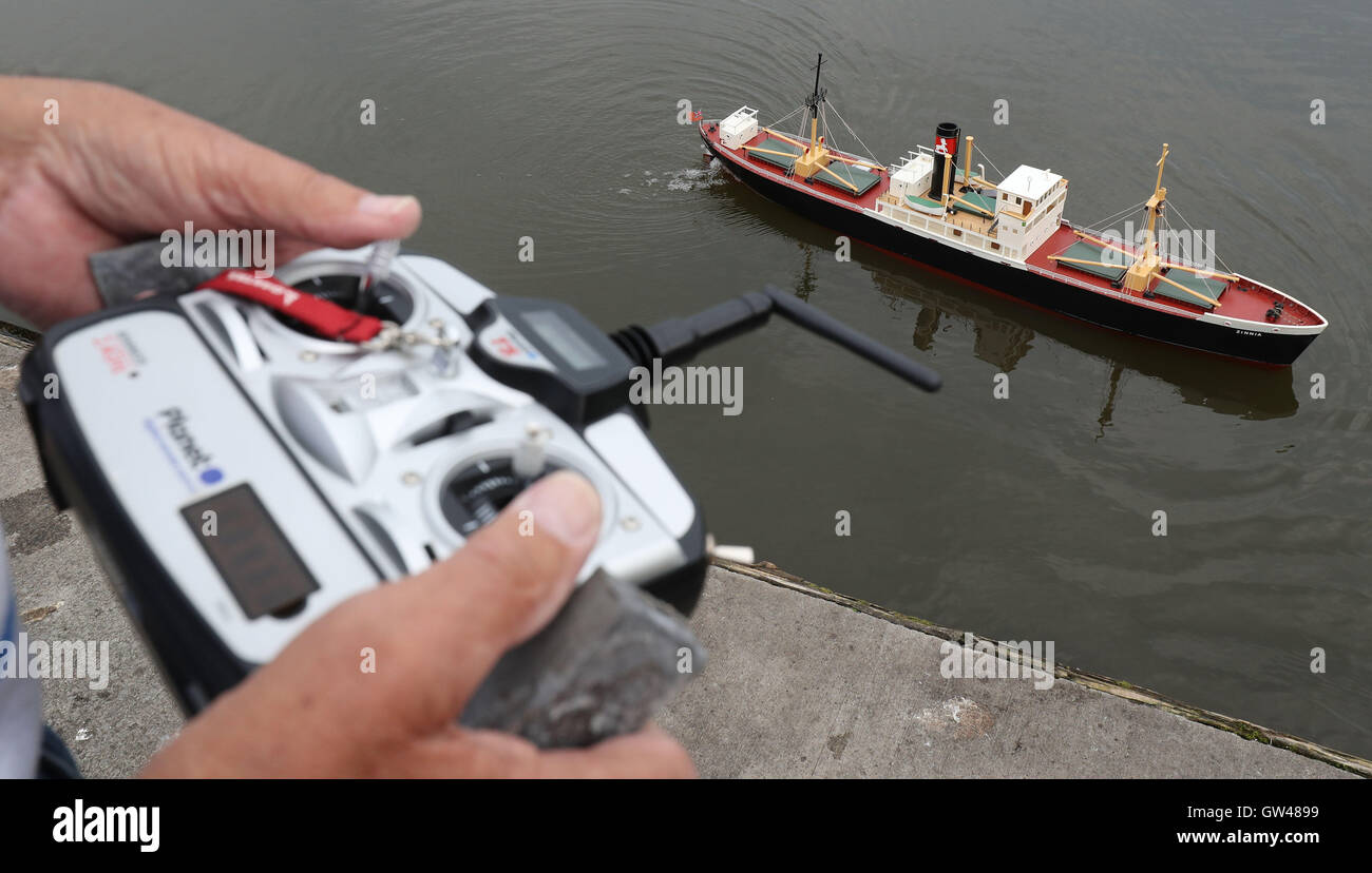 A member of the Tynemouth Model Boat Club sails his model boat at the ...