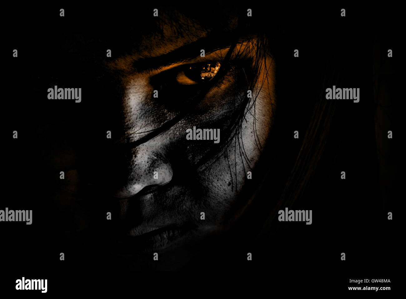 Portrait of scary girl staring at cameras,Aggressive woman with scary ...