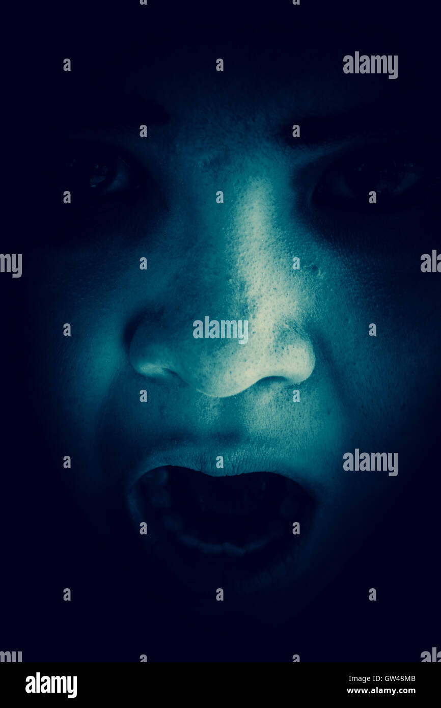 Out from the dark,Portrait of scary girl staring at cameras,Ghost girl ...