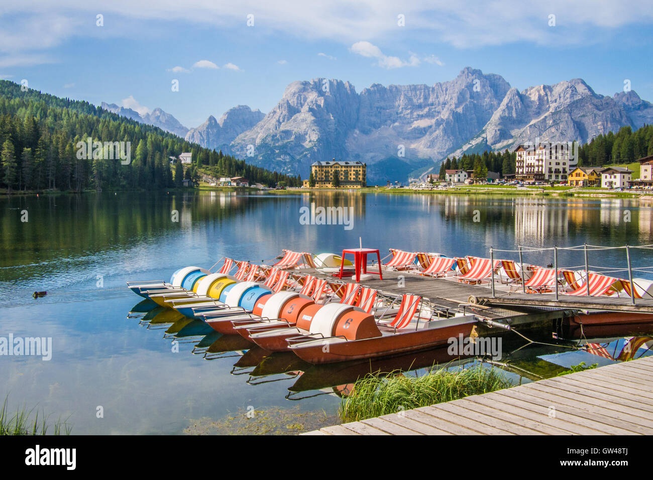 Lake Misurina, near the town of Auronzo do Cadore, Belluno province ...
