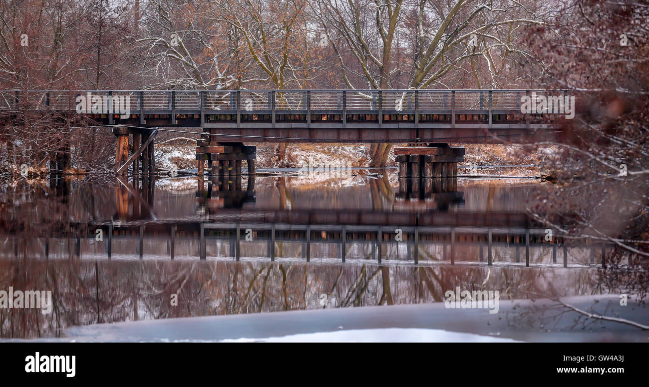 A reflection of a train bridge in Wausau, Wisconsin Stock Photo - Alamy