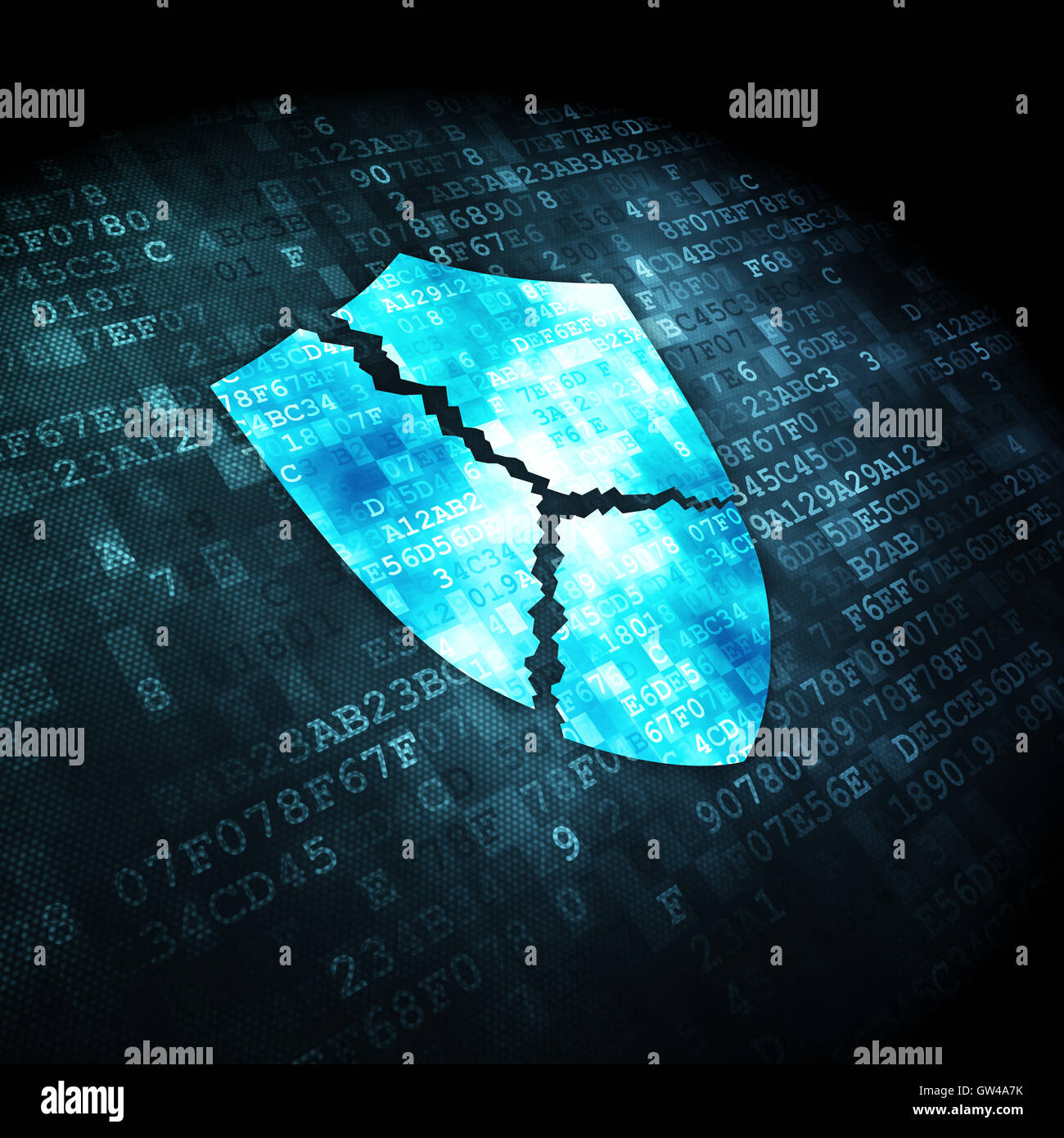 Privacy concept: Broken Shield on digital background Stock Photo - Alamy