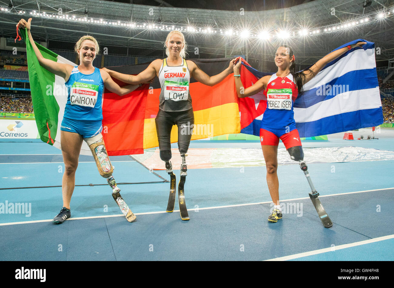 Vanessa Low (C) of Germany celebrates the gold medal in the Women`s ...