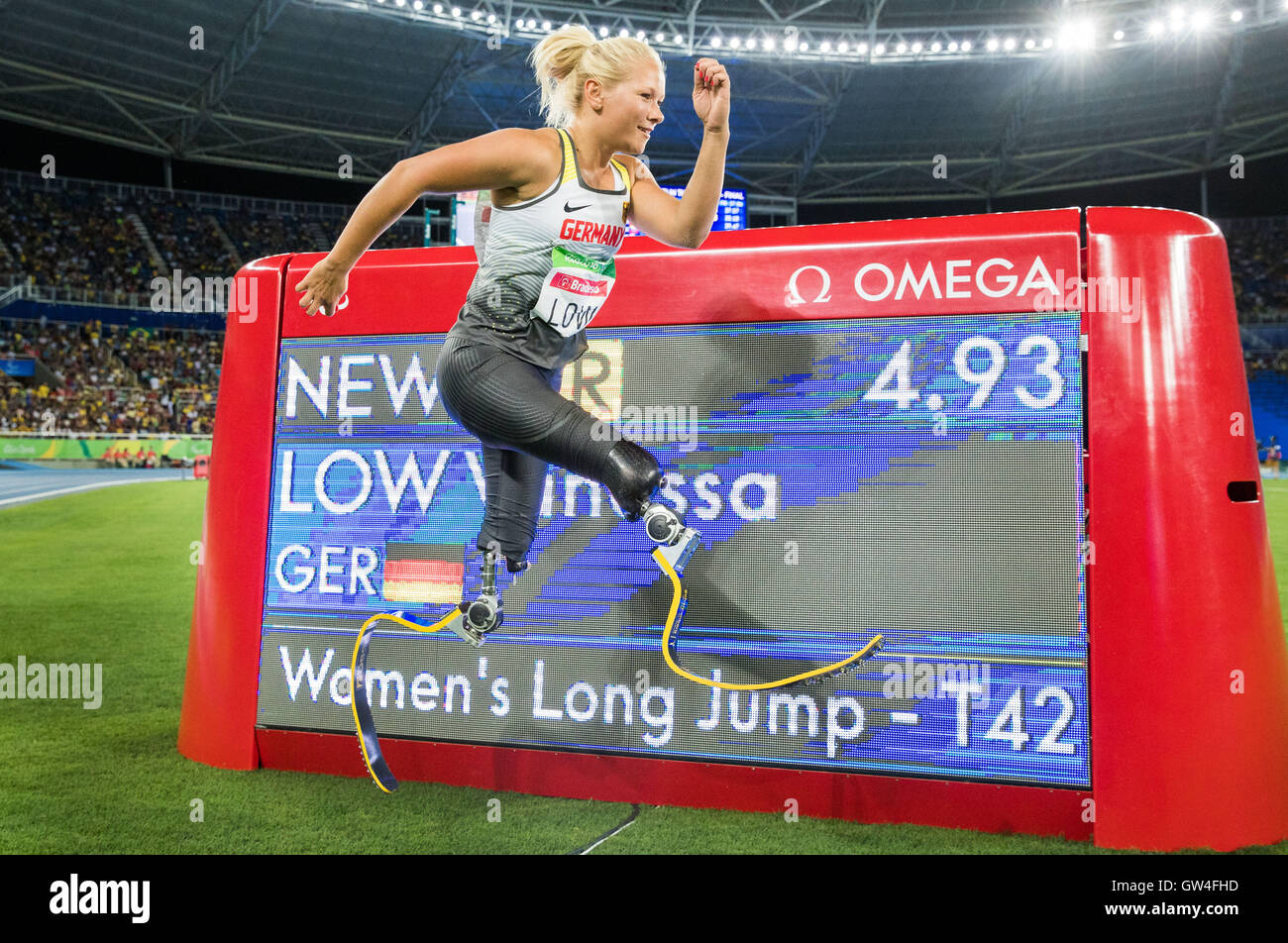 Vanessa Low of Germany reacts after the Women`s Long Jump - T42 - Final ...