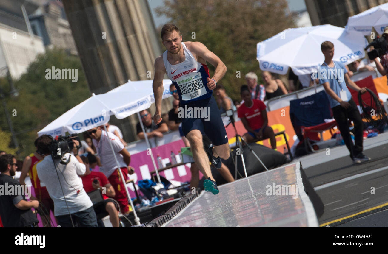 British sprinter Andrew Robertson in action at the athletics event ...