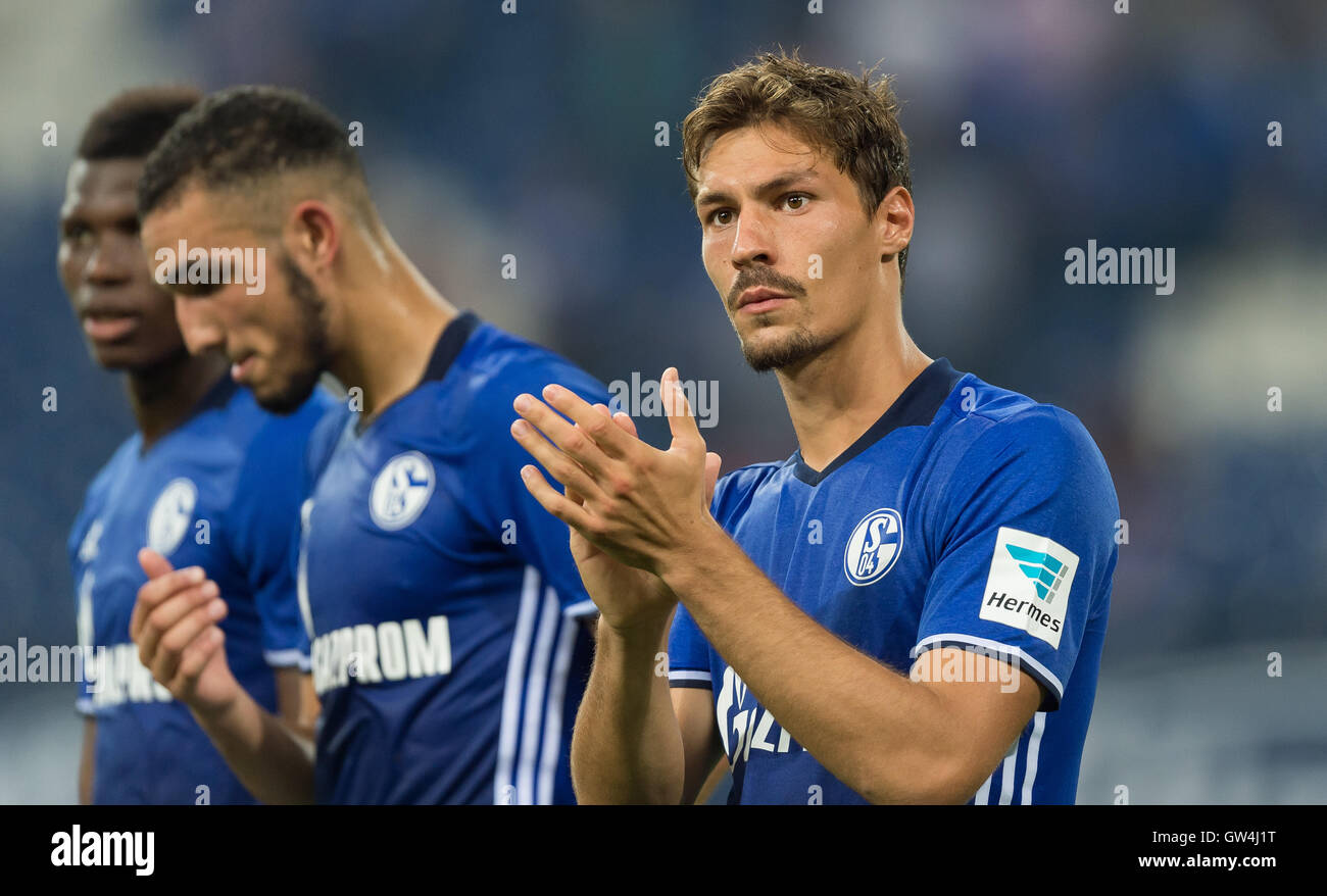 Schalke's Benjamin Stambouli, Nabil Bentaleb and Breel Embolo (r-l ...