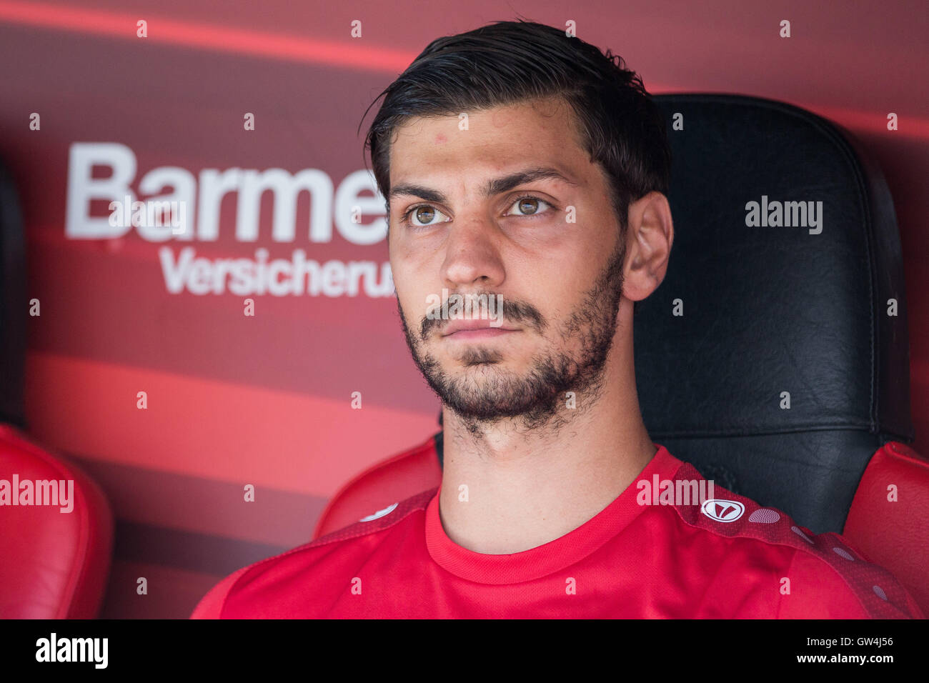 Leverkusen's Aleksandar Dragovic on the bench before the Bundesliga ...