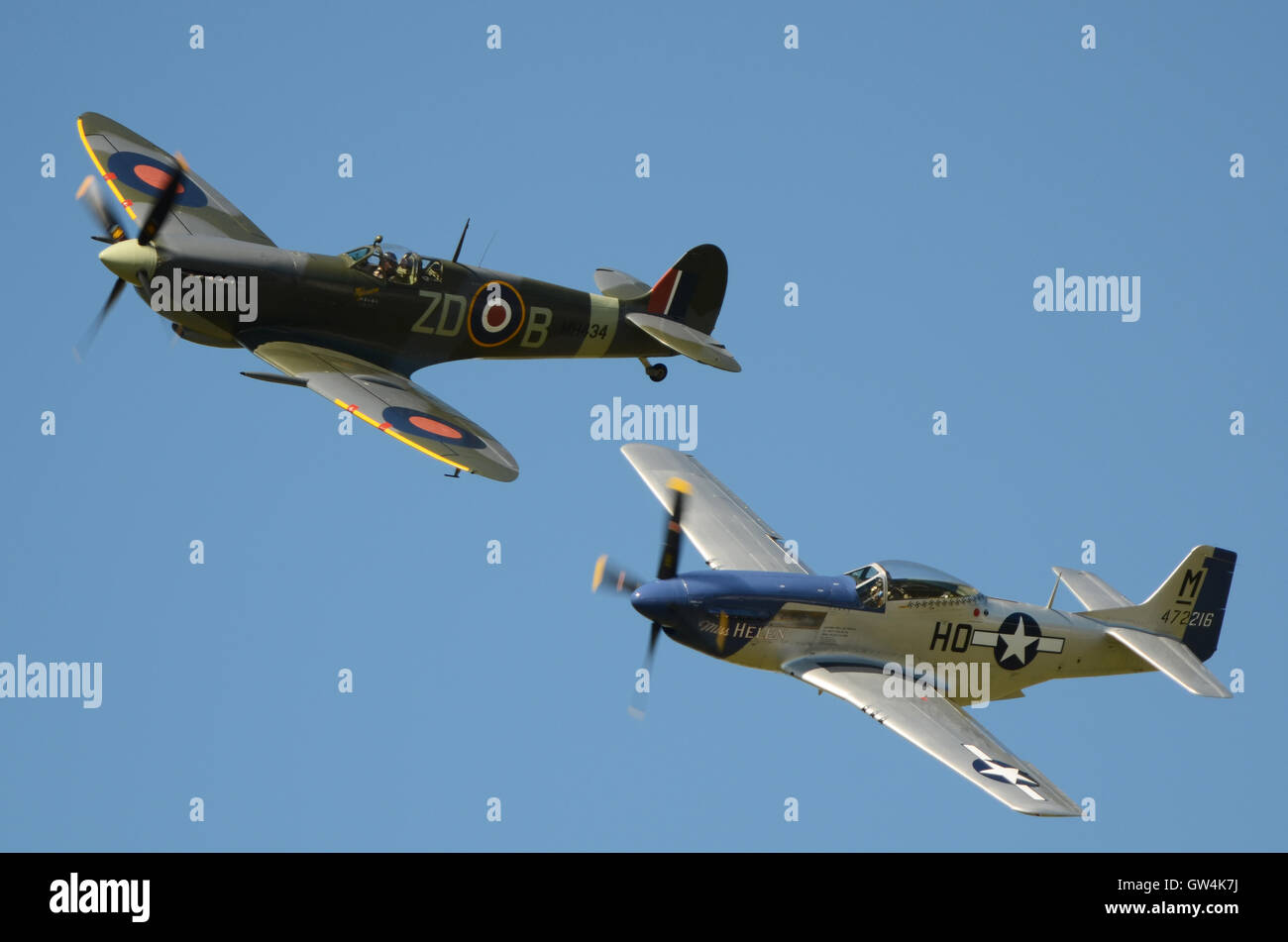 Spitfire and P-51 Mustang at Goodwood Revival Stock Photo - Alamy