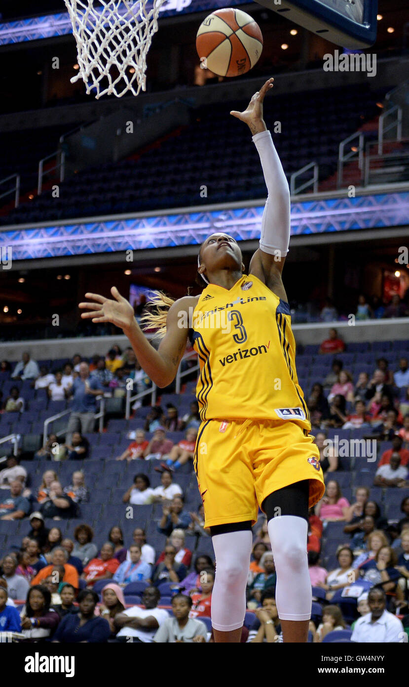 Washington, DC, USA. 11th Sep, 2016. 20160911 - Indiana Fever guard ...