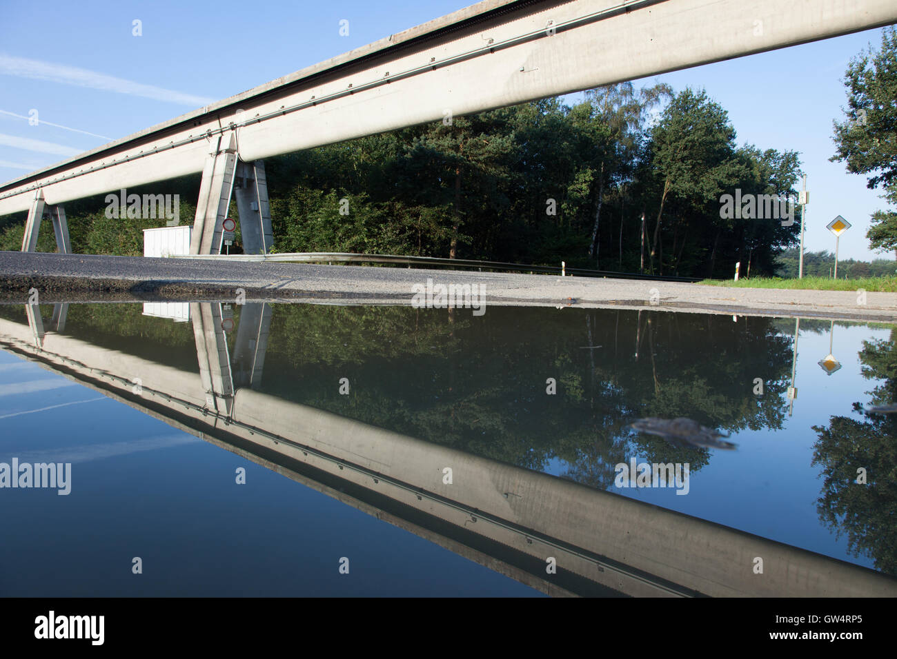 Lahten, Germany. 6th Sep, 2016. The Transrapid tracks are reflected in ...