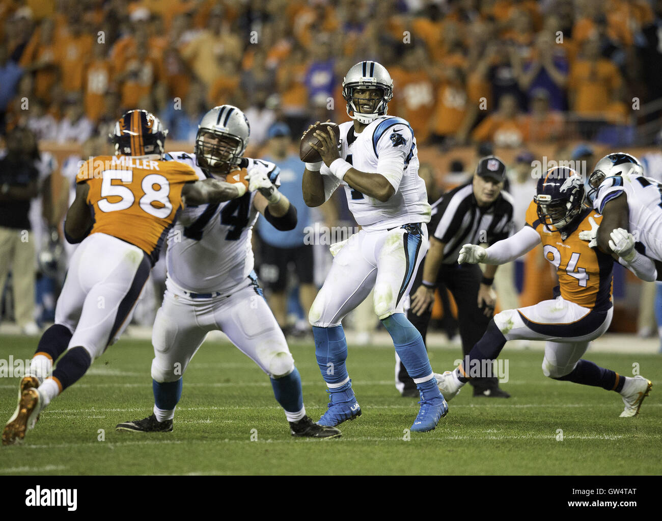 Denver, Colorado, USA. 8th Sep, 2016. Panthers QB CAM NEWTON, center ...