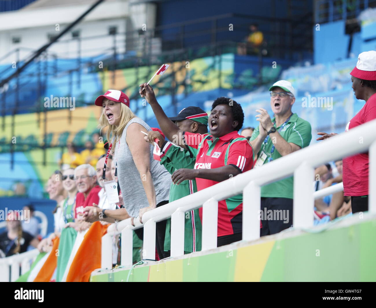 Rio de Janeiro, Brazil. 11th Sep, 2016. Canadian and Kenyan supporters ...