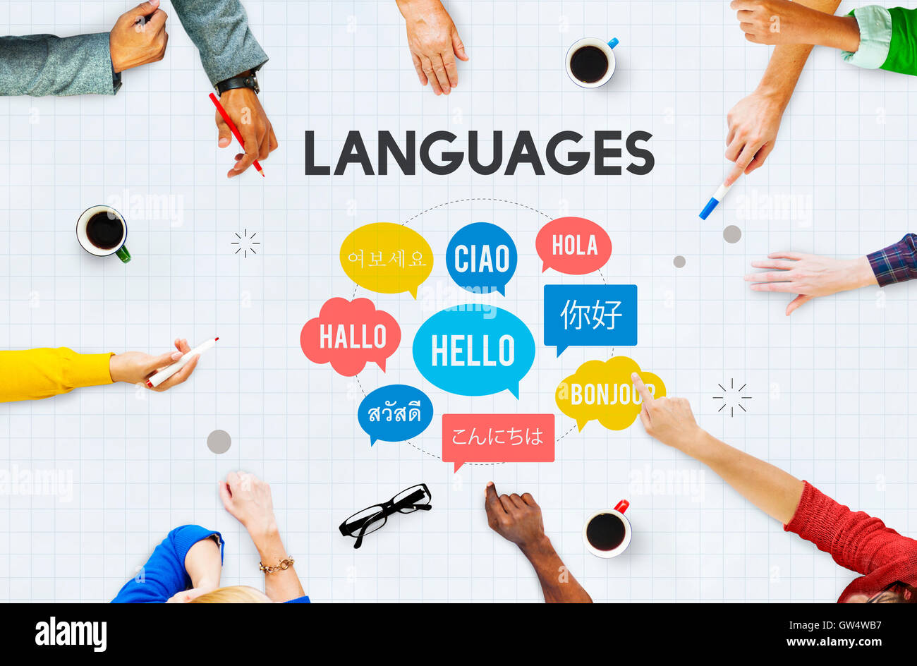 Multilingual Greetings Languages Concept Stock Photo - Alamy