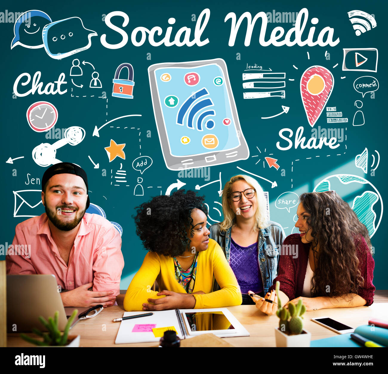 Social Media Chat Share Global Communication Concept Stock Photo - Alamy