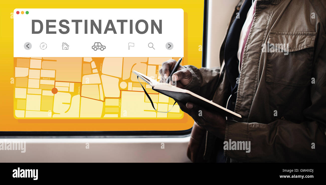 GPS Destination Route Map Graphic Concept Stock Photo - Alamy
