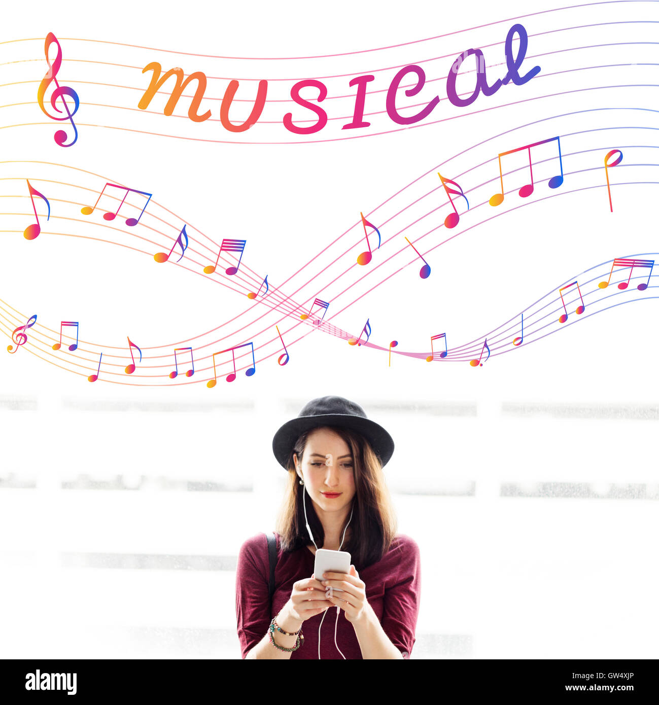 Music Notes Entertainment Melody Listening Concept Stock Photo - Alamy